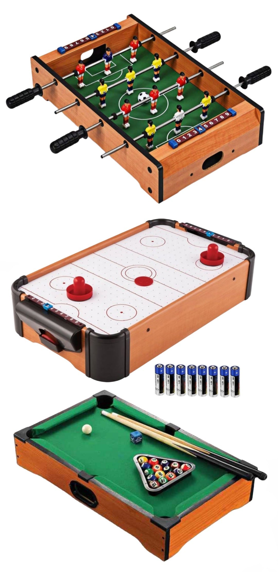 3 Classic Mini Table Top Games - Air Hockey - Foosball - Pool Table ...